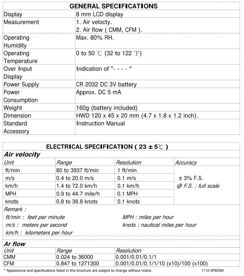 2 IN 1 Anemometer, + Air flow - Lutron SP-82AM - Dpstar Group